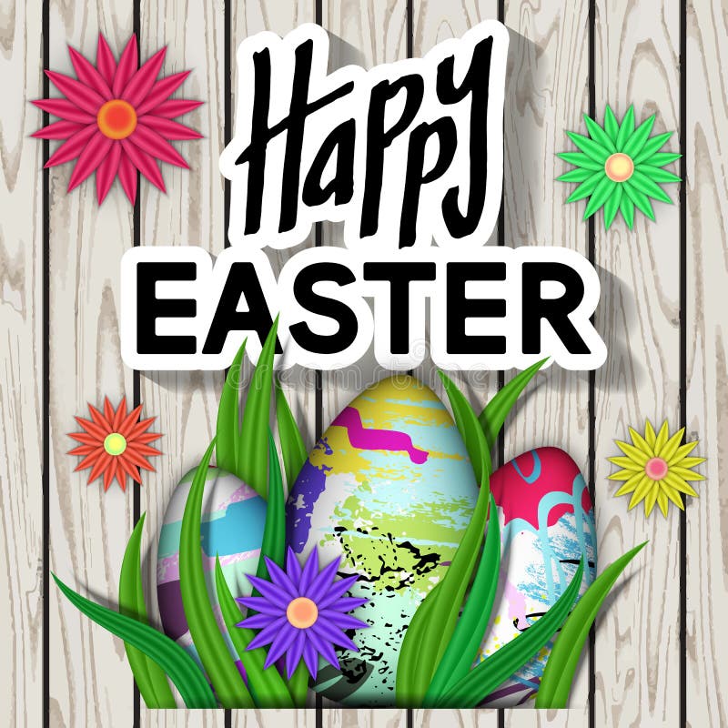 Easter Feliz Cartão Com Texto Da Tipografia Ilustração do Vetor ...