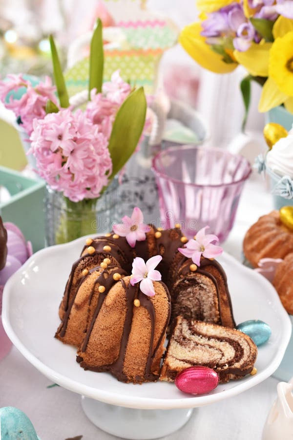 Easter Marble Ring Cake with Chocolate Flakes Stock Photo - Image of ...