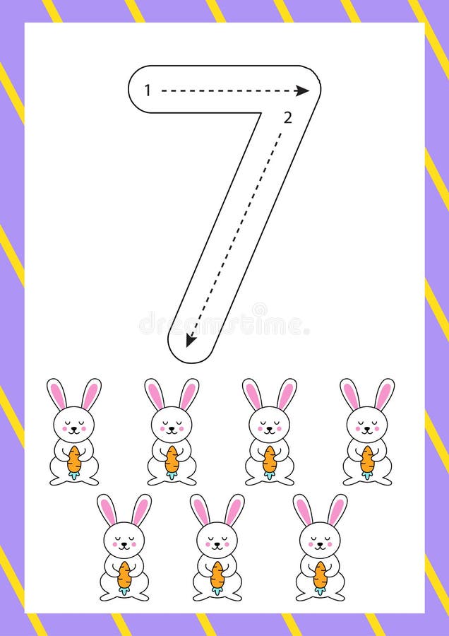 Easter Flashcard How To Write Number Seven. Worksheet for Kids Stock ...