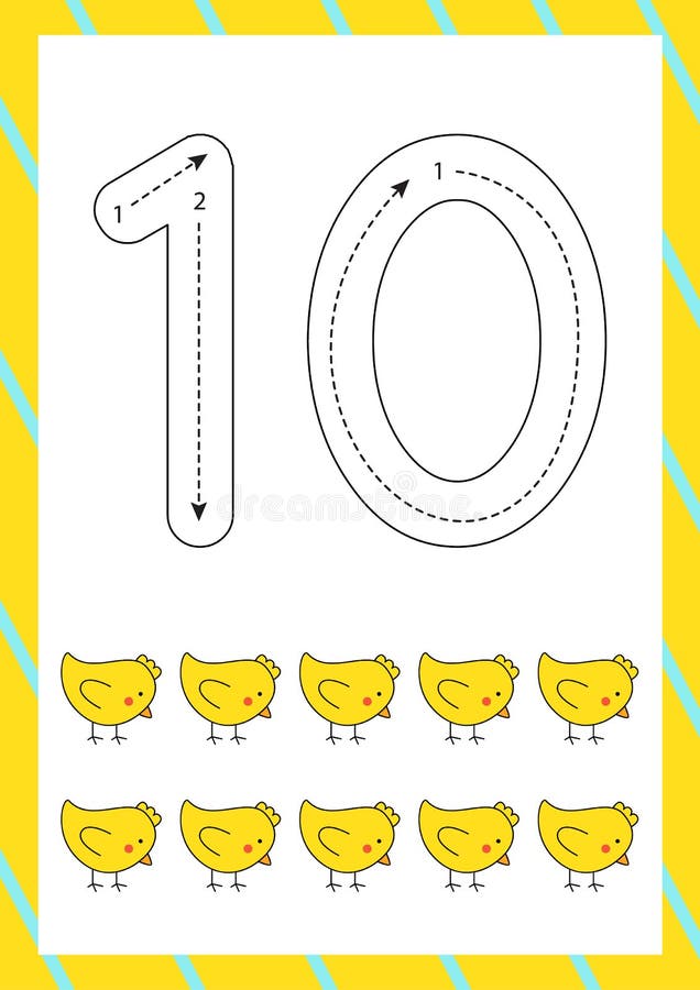 Easter Flashcard How To Write Number Ten. Worksheet for Kids Stock ... Easter Flashcard How To Write Number Ten. Worksheet for Kids Stock ...