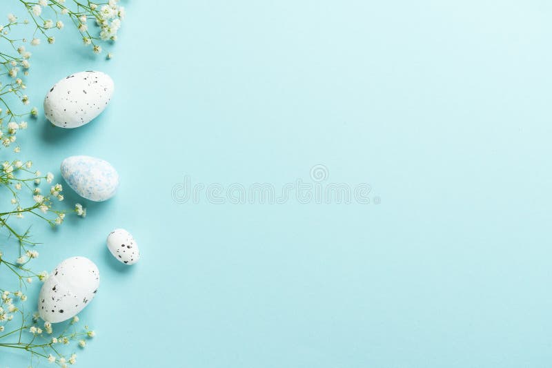 Easter Flat Lay Background with Eggs and Flowers Stock Photo - Image of blossom, pastel: 369459052