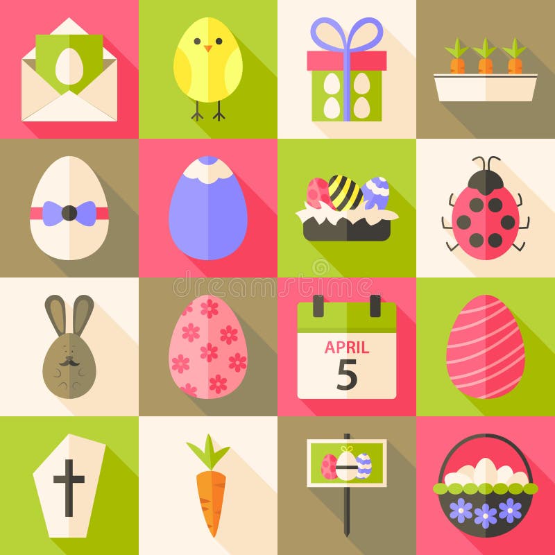 Easter Flat Styled Icon Set 4 with Long Shadow Stock Vector ...