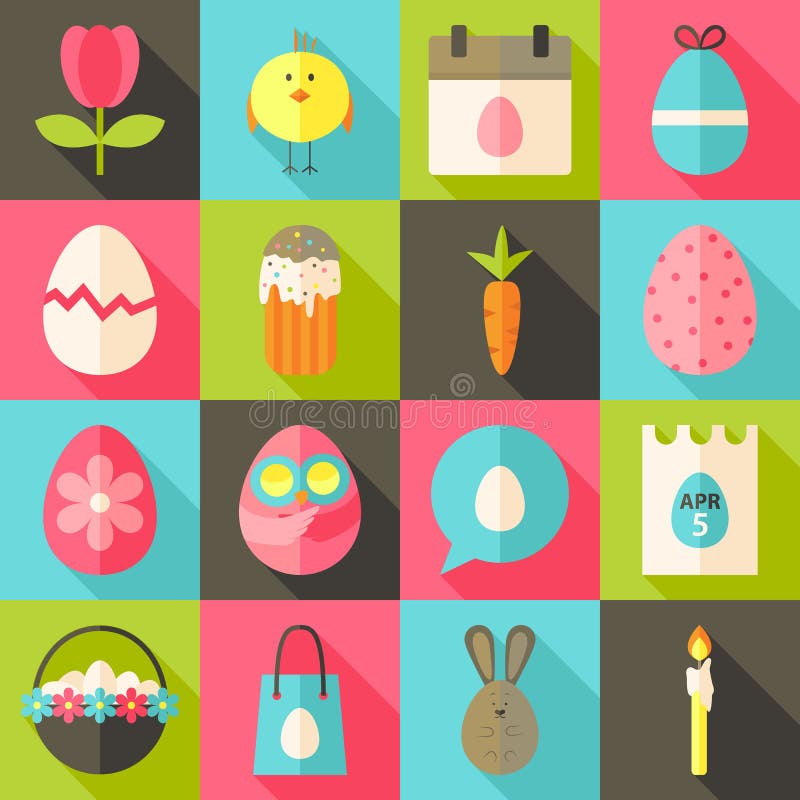 Easter Flat Styled Icon Set 2 with Long Shadow Stock Vector ...