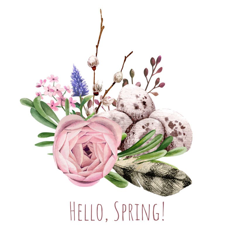 Easter Floral Decor, Hand Drawn Vector Image. Stock Vector ...