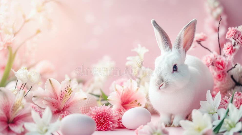 Easter Flowers and Bunny Background Stock Illustration - Illustration ...