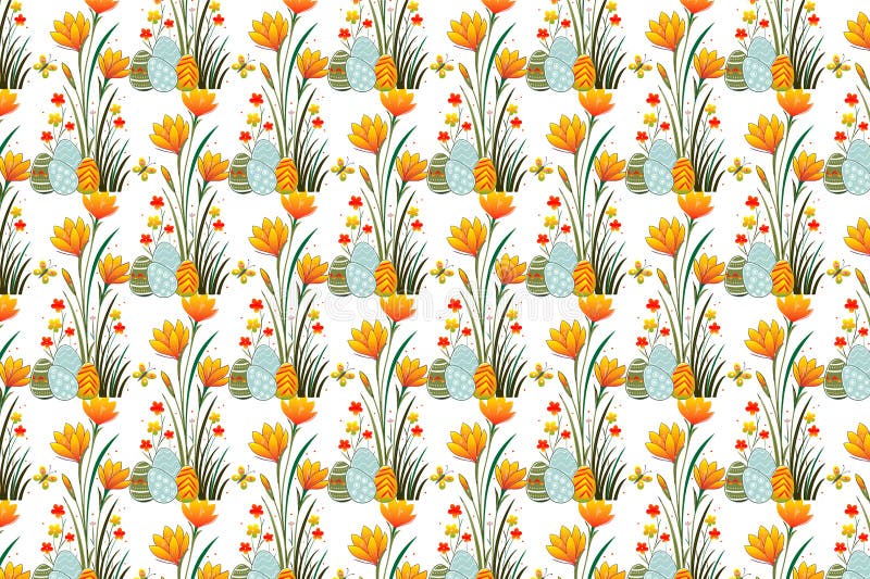 Easter Flowers and Eggs Pastel Vivid Pattern Design for Spring Holiday Celebration Stock Vector ...