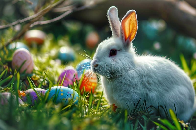 Easter bunny in the grass stock illustration. Illustration of festive ...