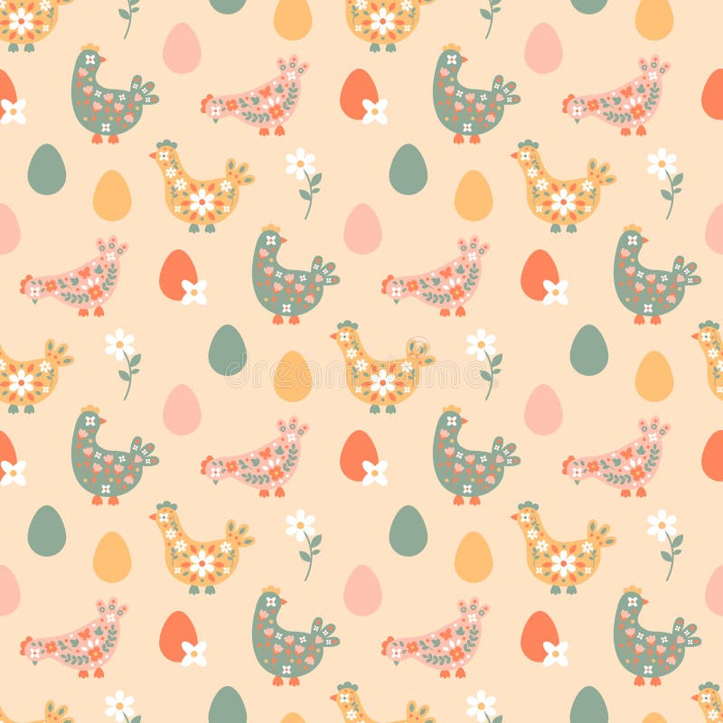 Easter Folk Seamless Patterns in Scandinavian Style Stock Vector - Illustration of nature ...