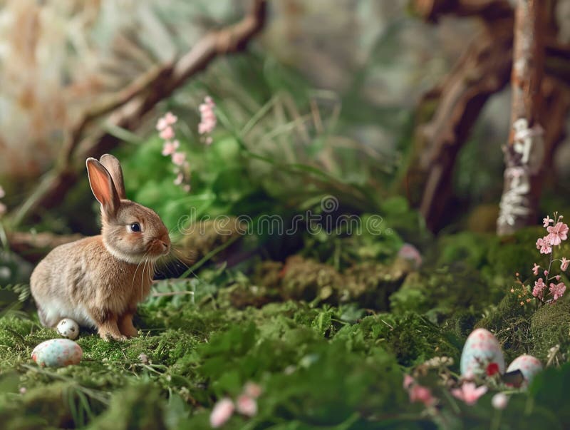 Easter Forest with Bunny and Copy Space. Ai Generated Stock ...