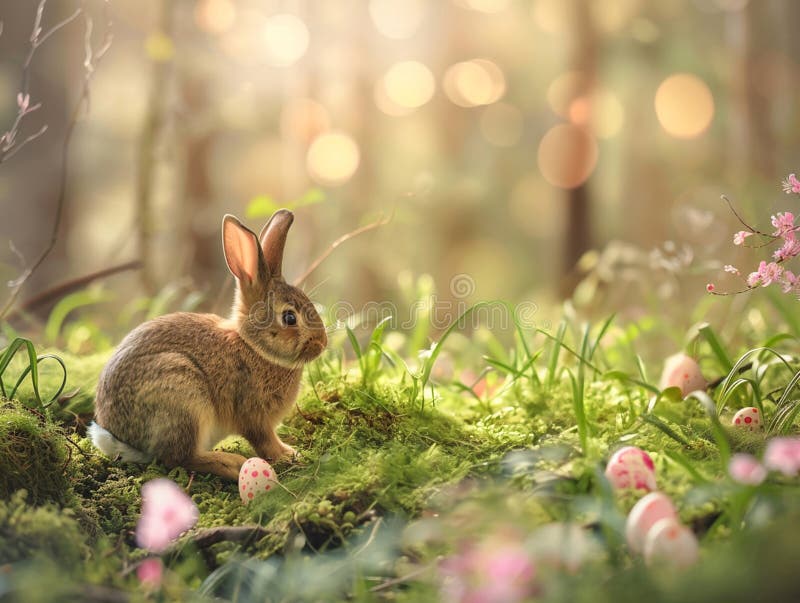 Easter Forest with Bunny and Copy Space. Ai Generated Stock ...