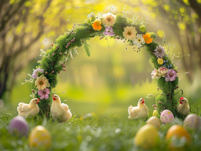 Easter Forest with Chicken. Ai Generated Stock Illustration ...