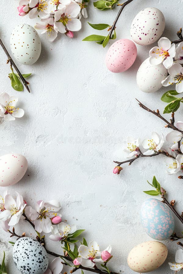 Easter Frame Background with Spring Flower and Easter Egg Stock Illustration - Illustration of ...