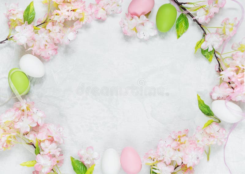 Easter Frame with Flowers and Easter Eggs Stock Photo - Image of ...
