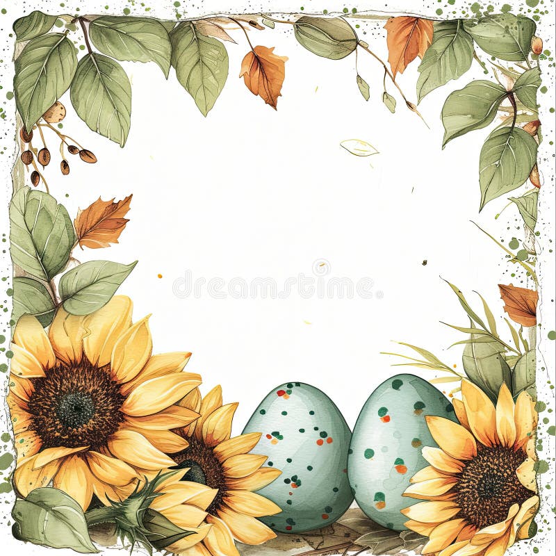 Easter Frame with Sunflowers and Eggs. Vector Illustration Stock ...