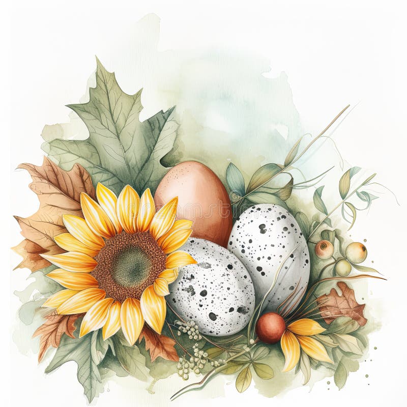 Easter Frame with Sunflowers and Eggs. Vector Illustration Stock ...