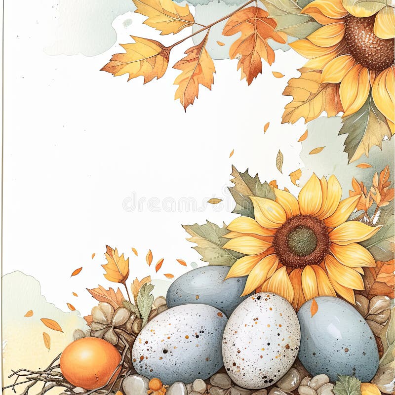 Easter Frame with Sunflowers and Eggs. Vector Illustration Stock ...