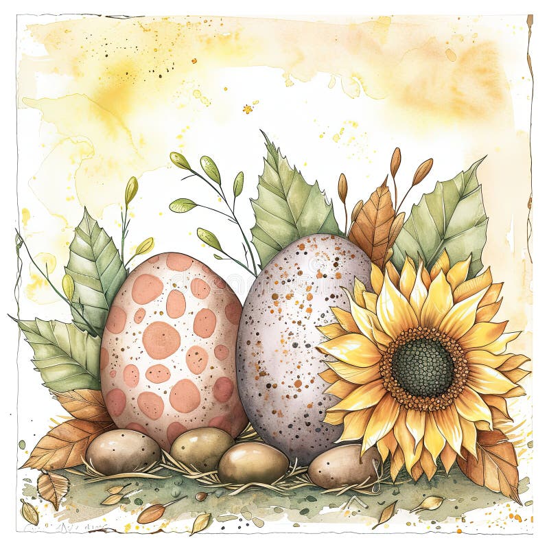 Easter Frame with Sunflowers and Eggs. Vector Illustration Stock ...