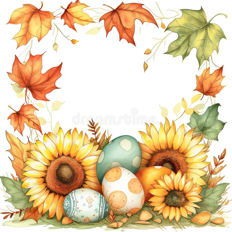 Easter Frame with Sunflowers and Eggs Stock Illustration - Illustration ...