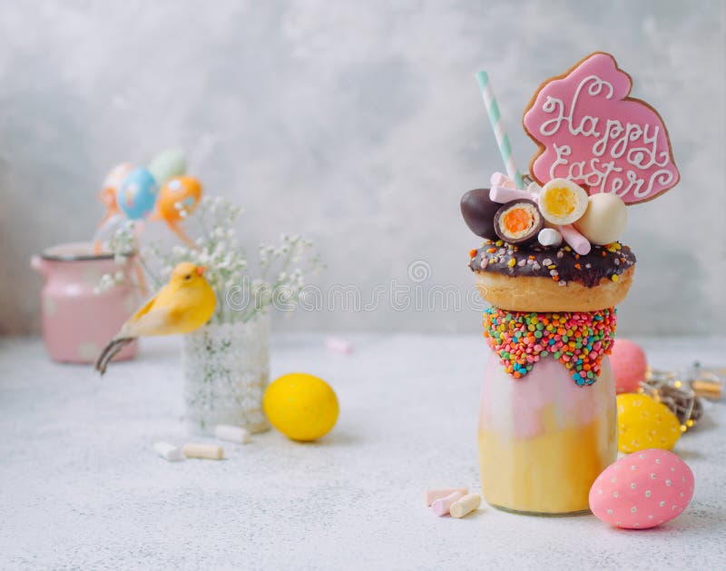 Easter Freak Shake Decorated with Easter Bunny Gingerbread on Th Stock ...
