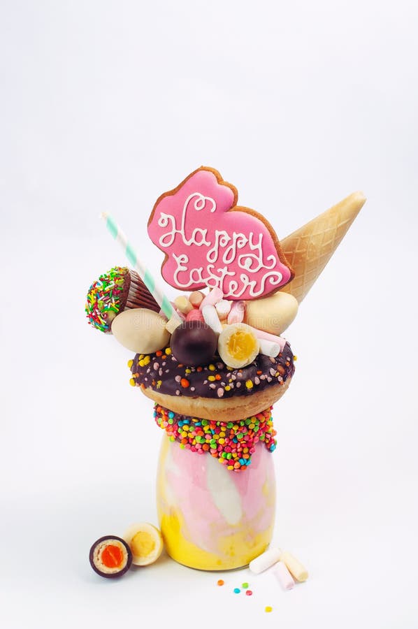 Easter Freak Shake Decorated with Easter Bunny Gingerbread on White ...