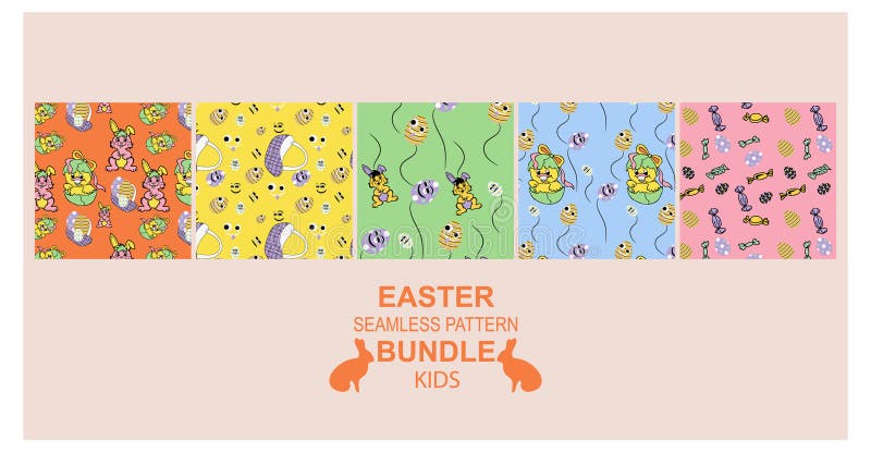 Easter Fun for Kids Easter Seamless Pattern Bundle Stock Vector ...