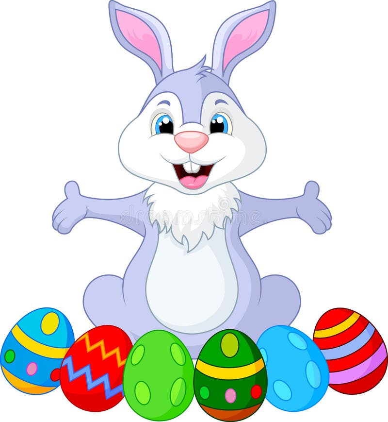 Cartoon Bunny Holding Easter Egg Stock Vector - Illustration of holiday ...