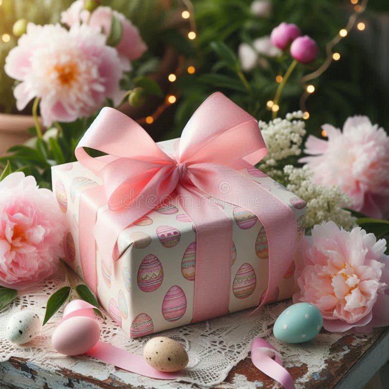 Easter Gift Box with Pink Ribbon Stock Illustration - Illustration of ...