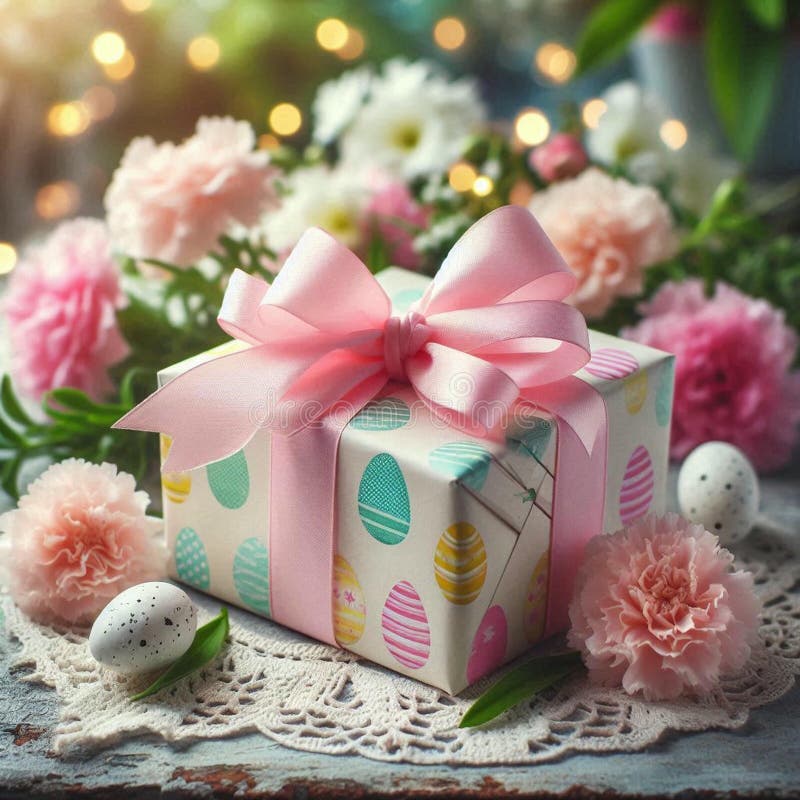 Easter Gift Box with Pink Ribbon Stock Illustration - Illustration of ...