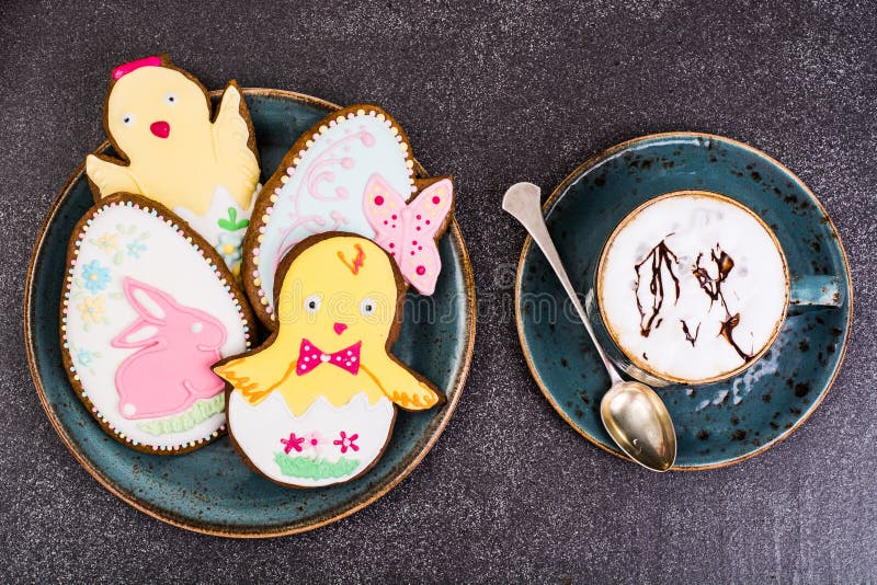 Easter Gingerbread Cookies with Drawing Stock Photo - Image of girl ...