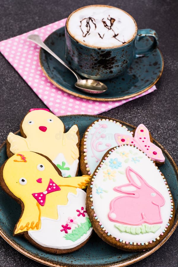 Easter Gingerbread Cookies with Drawing Stock Photo - Image of ...