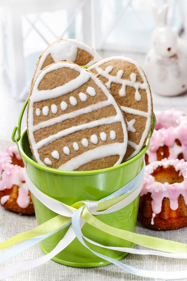 Easter Gingerbread Cookies in Green Bucket Stock Photo - Image of mood ...
