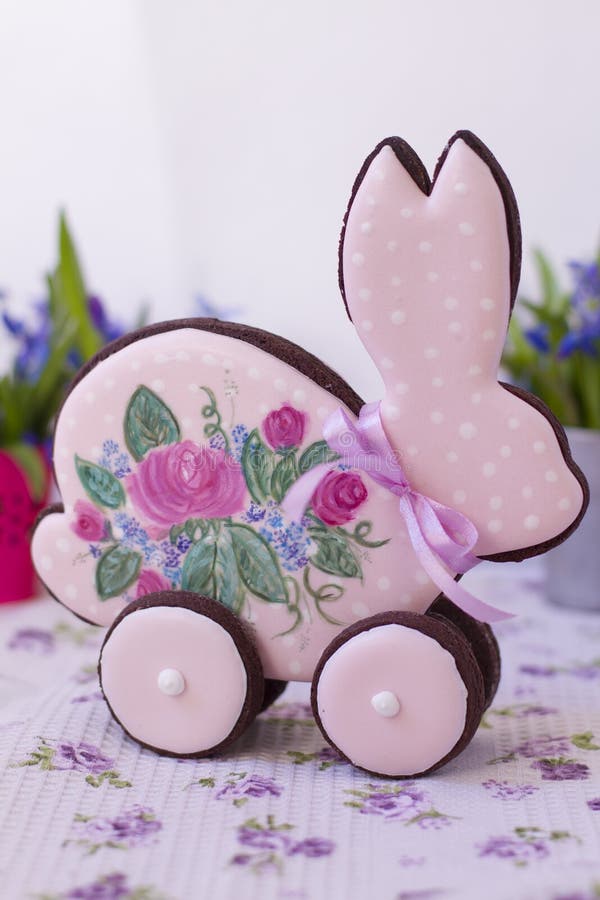 Easter Gingerbread Rabbit with Sugar Icing Stock Photo - Image of ...