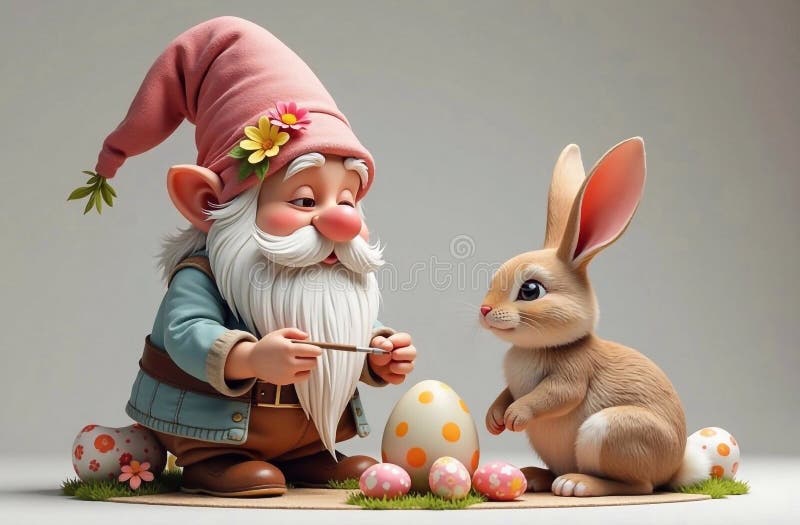 Easter gnome and bunny stock illustration. Illustration of happy ...