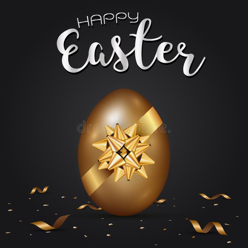 Easter Gold Eggs with Golden Gift Bow and Confetti Gold. Stock ...