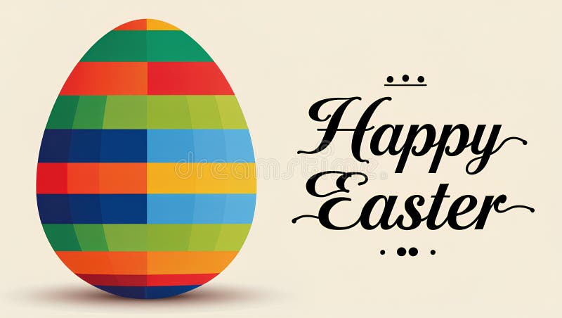 Easter Graphic Creation: Stylized Egg with Horizontal Stripes, "Happy ...