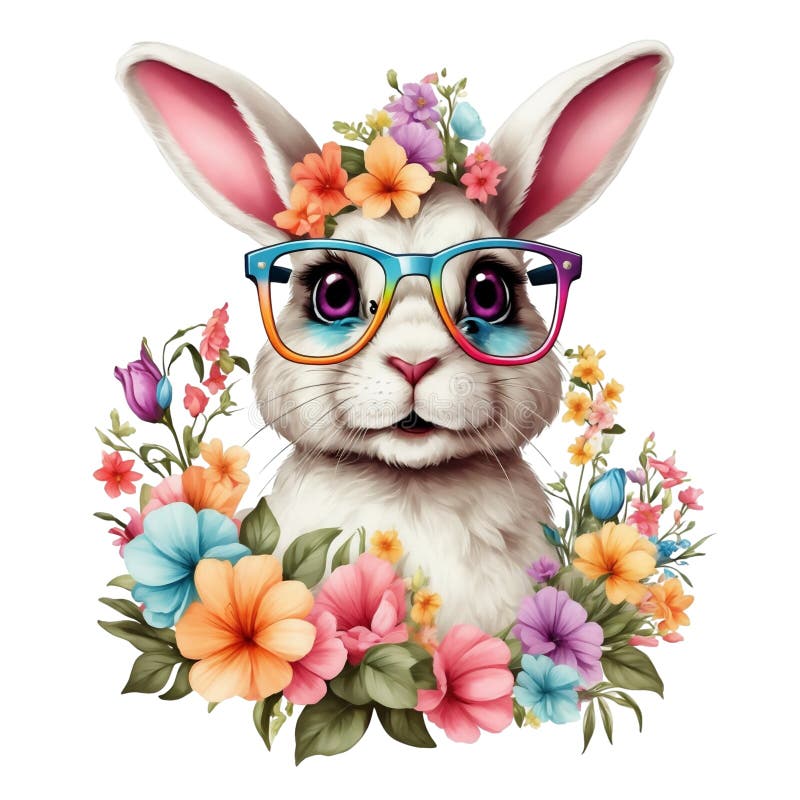 Easter Rabbit with Glasses among Spring Flowers Stock Image ...