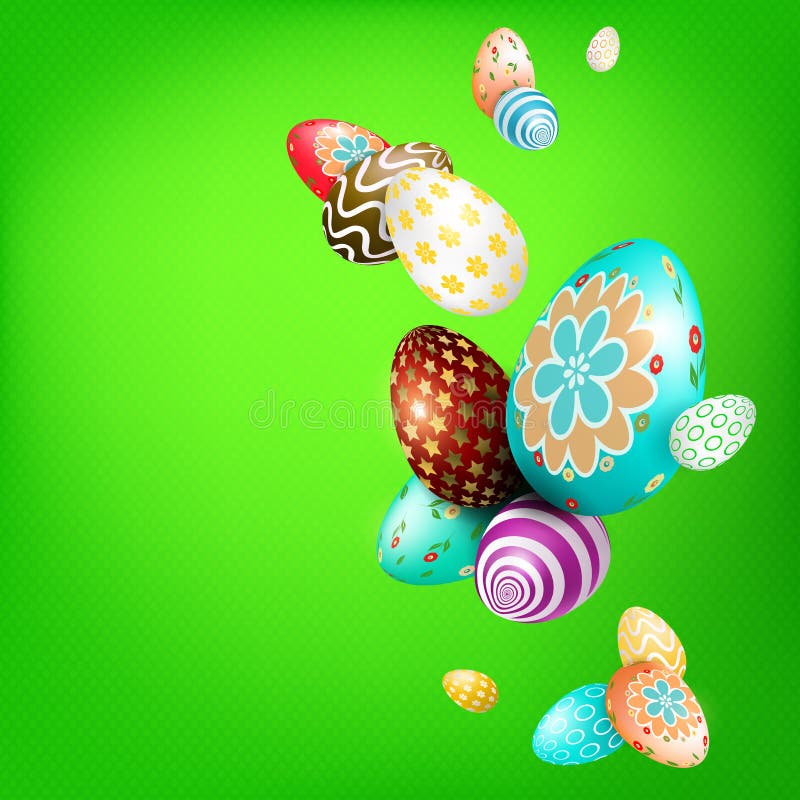 Easter Green Composition with Beautiful Eggs Drawn by a Garland with a ...