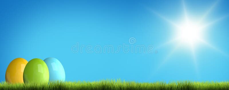 Easter Green Grass Blue Sky 3D Render Stock Illustration - Illustration ...