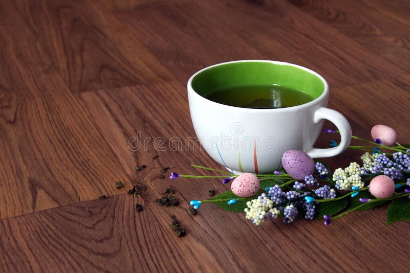 Easter green tea in a mug stock image. Image of caffeine - 177818033