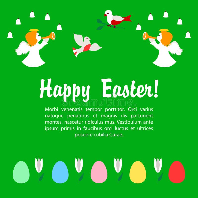 Easter Greeting Card with Angels and Eggs Stock Vector - Illustration ...