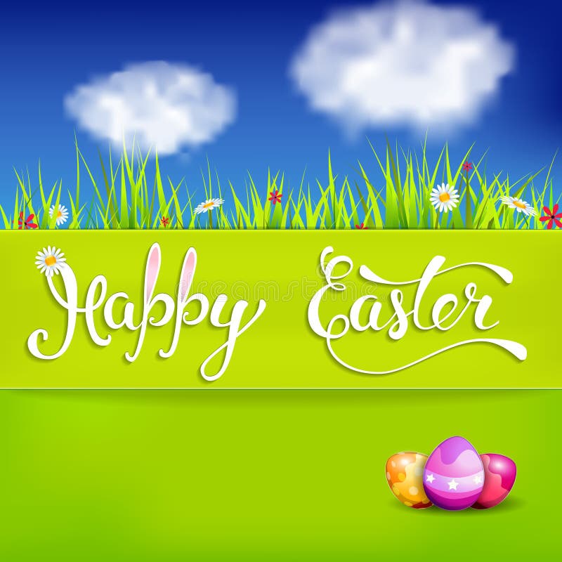Easter Greeting Card with Easter Eggs and Handwritten Text Stock Vector ...