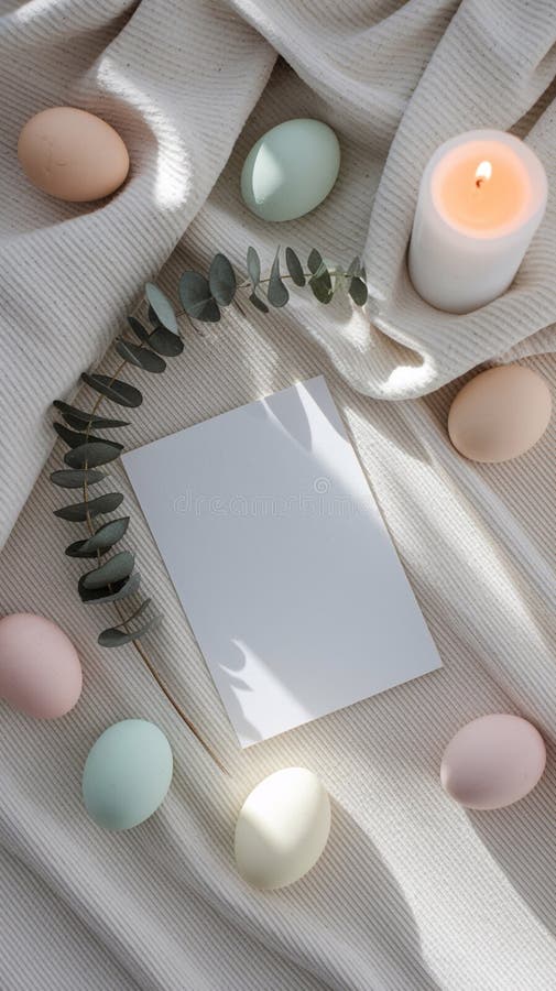 Easter Greeting Card Mockup Featuring Pastel Eggs, Soft Textures and ...