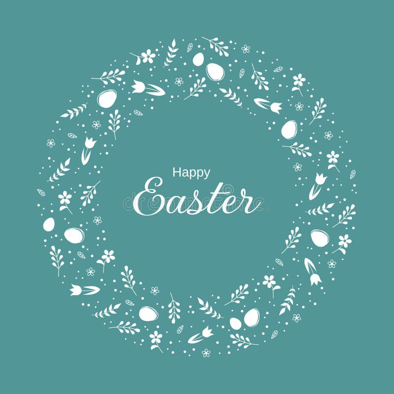 Easter Greeting Card. Round Frame with Easter Eggs, Flowers, Leaves and ...