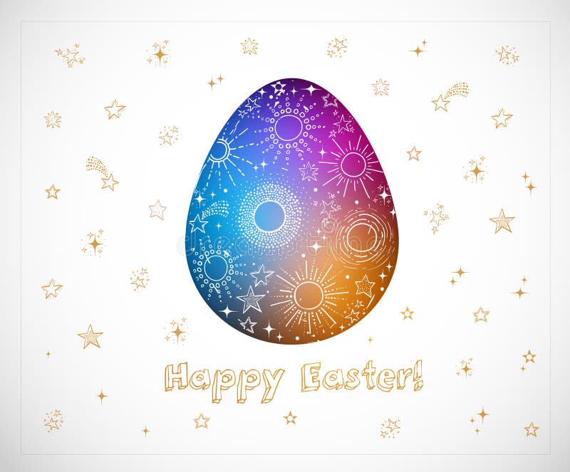 Easter Greeting Card with Space Elements in Big Egg. Vector ...