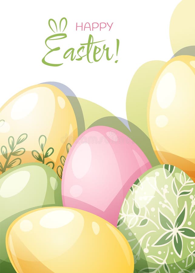 Easter Greeting Card Template. Poster with Easter Eggs Stock Vector - Illustration of happy ...