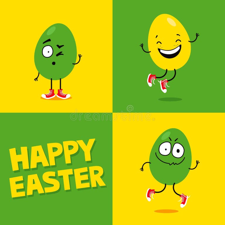 Easter Greeting Card with Three Funny Eggs Making Silly Face ...
