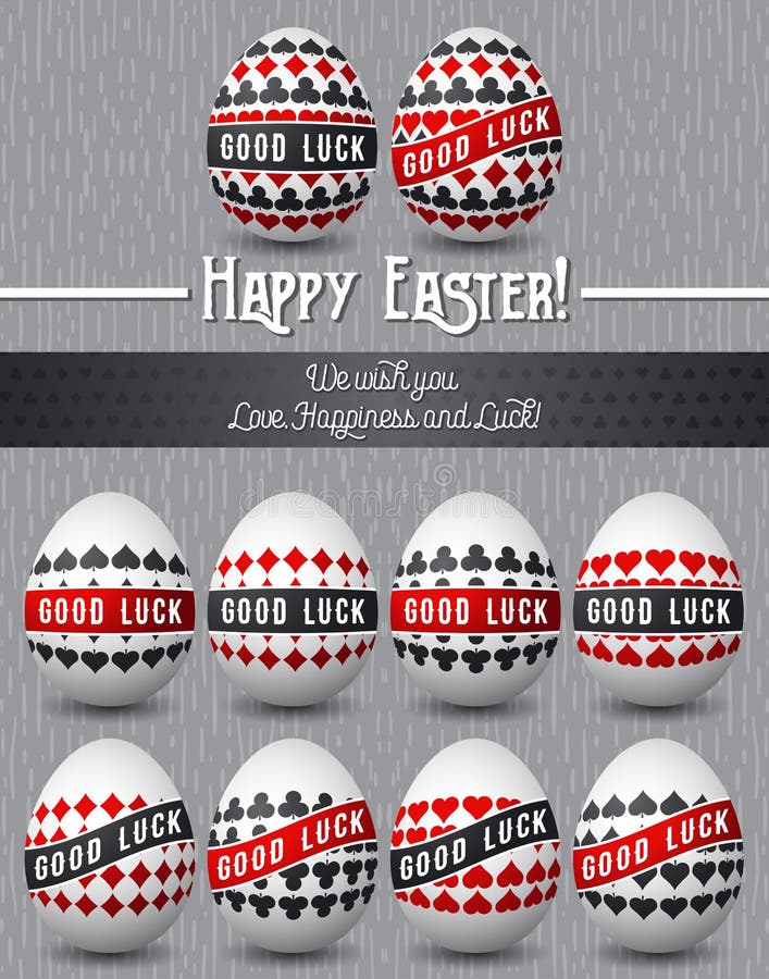 Easter Greetings Card with Red and Black Symbols Over Many White Stock ...