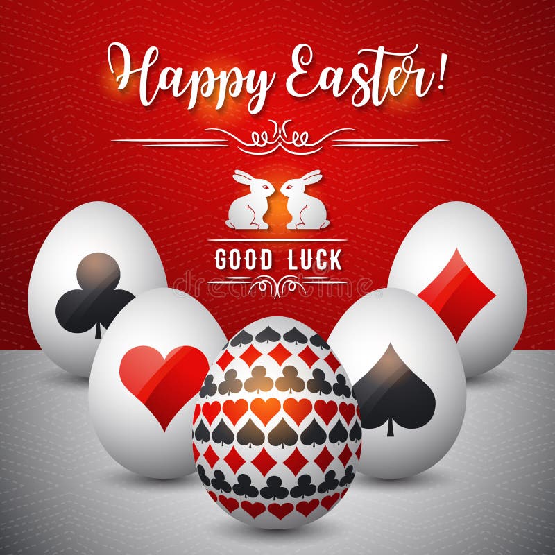 Easter Greetings Card with Red and Black Gambling Symbols Over White ...