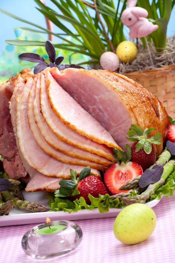 Easter ham stock image. Image of glazed, quail, herb, asparagus - 8404827