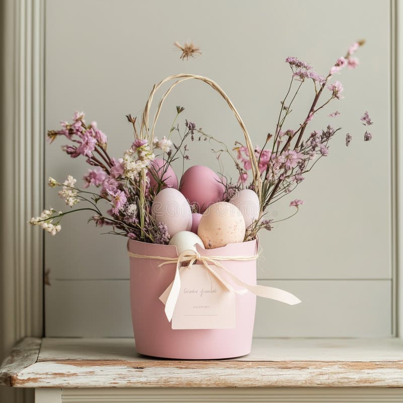 Easter hamper basket stock illustration. Illustration of lilac - 362556116